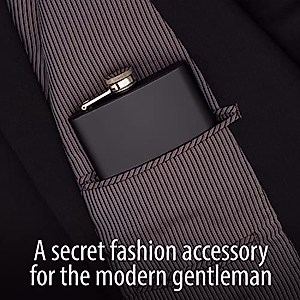 Maxam Black Stainless Steel Flask, Lightweight Drinking Hip Flask with a Screw-On, Leak Proof Lid, Funnel, 6 Ounce Capacity in Black Box