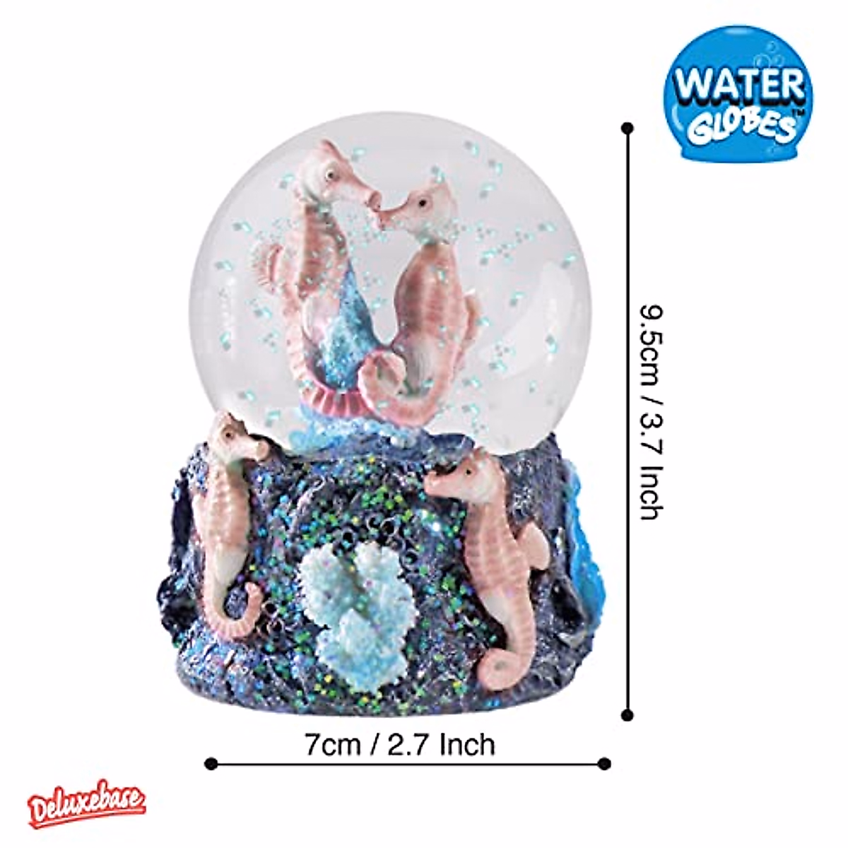 Waterglobe Seahorses from Deluxebase. Seahorse Snow Globe with Resin Figurine and Moulded Base. Great Home Globe Decor,Ornaments and Gifts.