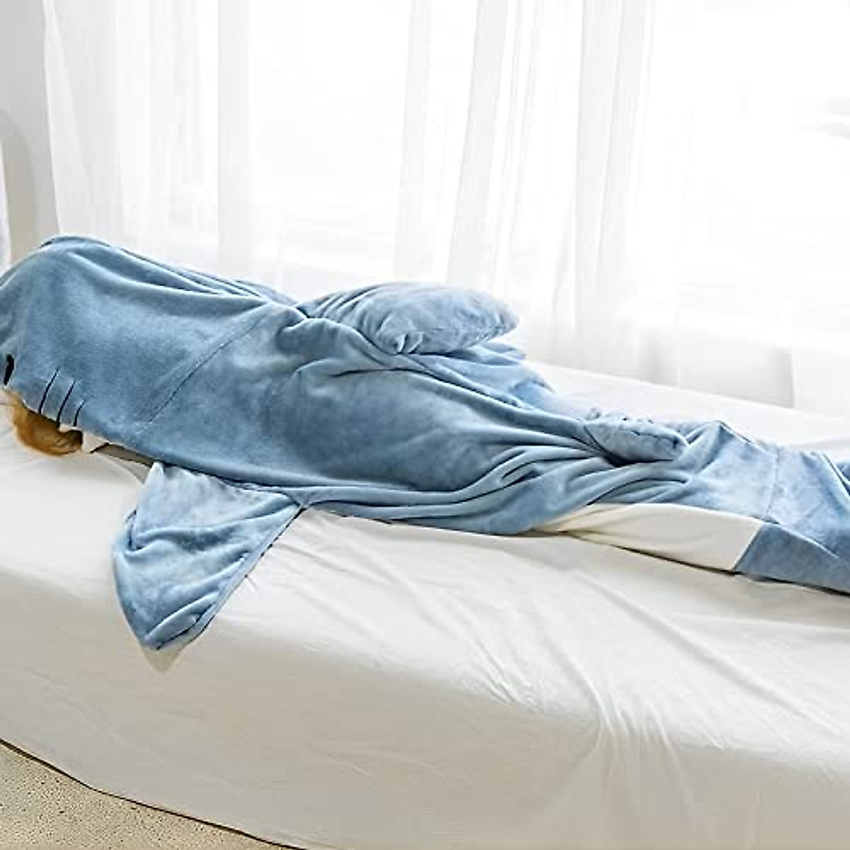 Wearable Shark Blanket Hoodie,Sleeping Bag Soft Cozy Flannel Shark Blanket for Adult Women Men Shark Gifts (75"x35.5"(L))