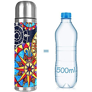 Aesthetic Colorful Compasses Watercolor Stainless Steel Water Bottle, Leak-Proof Travel Thermos Mug, Double Walled Vacuum Insulated Flask 17 OZ