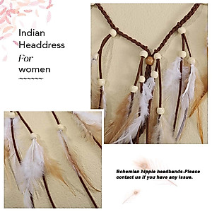 CAKURE Boho Feather Headband Hippie Feather Headpiece Bohemian Gyspy Costume Headwear Indian Tassel Peacock HeadpiecesFeather Hair Accessories for Women and Girls