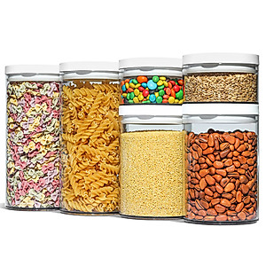 ComSaf Airtight Food Storage Container with Lid(10oz/30oz/44oz) Set of 6, Round Airtight Canisters, BPA Free Clear Plastic Food Storage Canister, Kitchen Pantry Container for Sugar, Flour and Cereal