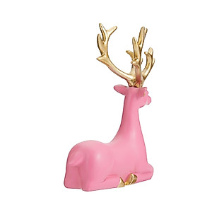 BULINGNA 2PCS Christmas Reindeer Figurines Sitting & Standing Deer Resin Statues Home Decor Creative Elk Decor for Cabinet, Office, Desktop (One Size, A-Pink)