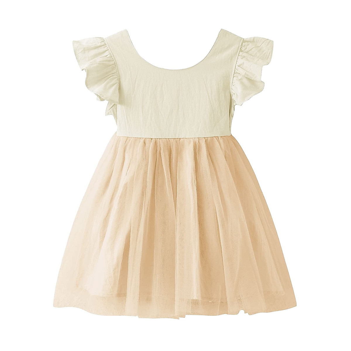 Dutebare Toddler Girls Tulle Tutu Dress Linen Ruffle Tie Back Sleeveless Kids Princess Party Dresses 829 Beige 110