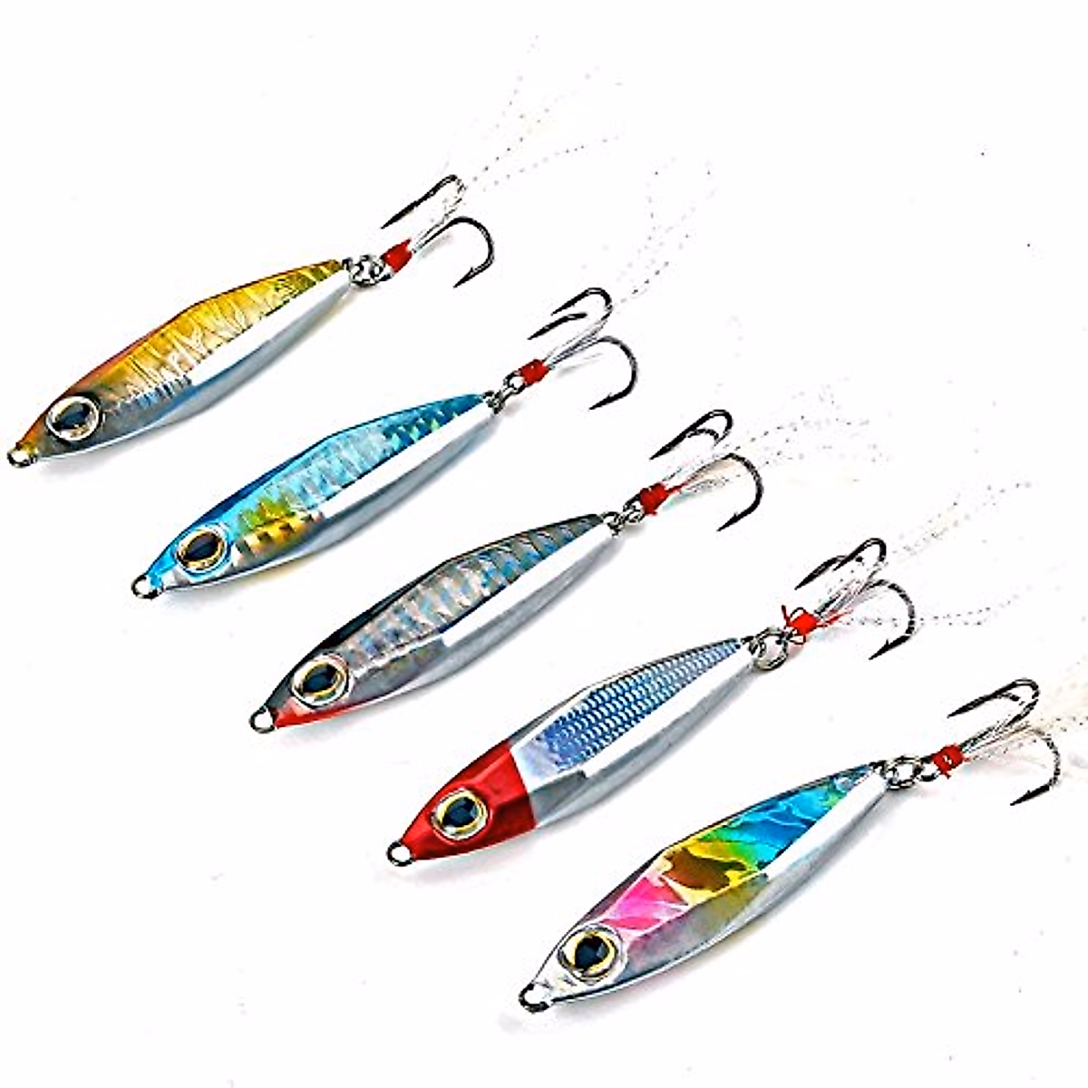 Sougayilang Jigs Fishing Lures Sinking Metal Spoons Micro Jigging Bait with Treble Hook for Saltwater Freshwater Fishing-A-2.56in/1.16oz-5PCS with Box