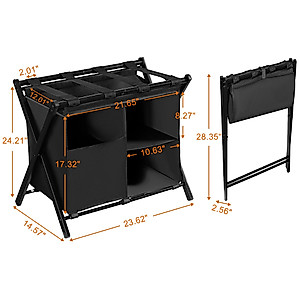 Heybly Luggage Rack with Laundry Bag,Steel Folding Suitcase Stand for Bedroom, Hotel, Foldable Steel Frame, Guest Room Bedroom Hote, 23.62" L x 15.57" W x 24.21" H, Black,HLR006B1
