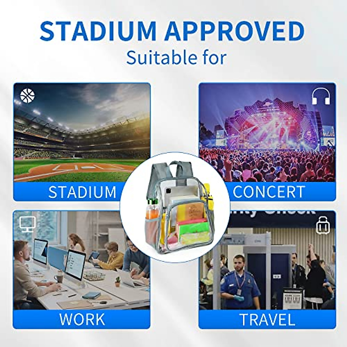 Mildbeer Heavy Duty Small Clear Backpack Stadium Approved, See Through Backpack for Concerts Festivals Work Travel (Grey)