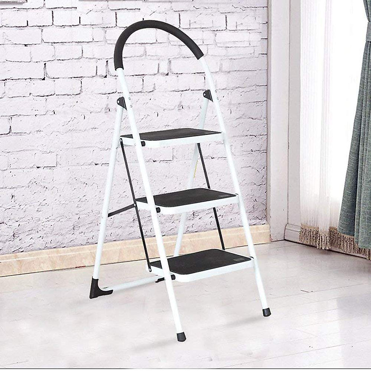KARMAS PRODUCT Folding 3 Step Ladder Portable Steel Step Stool Wide Platform with Handgrip for Kitchen Home 330lb Capacity