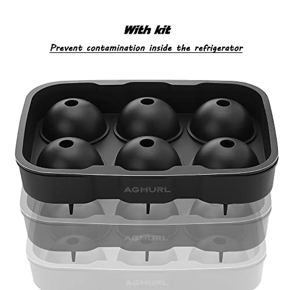 AGHURL Ice Cube Trays, Silicone Ice Ball Maker with Lids, Large Ice Cube Molds for Whiskey, Cocktails & Bourbon, Reusable & BPA Free