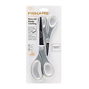 Fiskars Non-Stick Titanium 2 Piece Scissors, 8" & No. 5 Micro-Tip in Two-Tone Gray (166340)