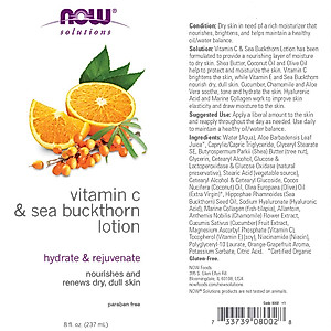NOW Foods Solutions, Vitamin C and Sea Buckthorn Lotion, Hydrates, Repairs and Nourishes Dry Dull Skin, 8-Ounce