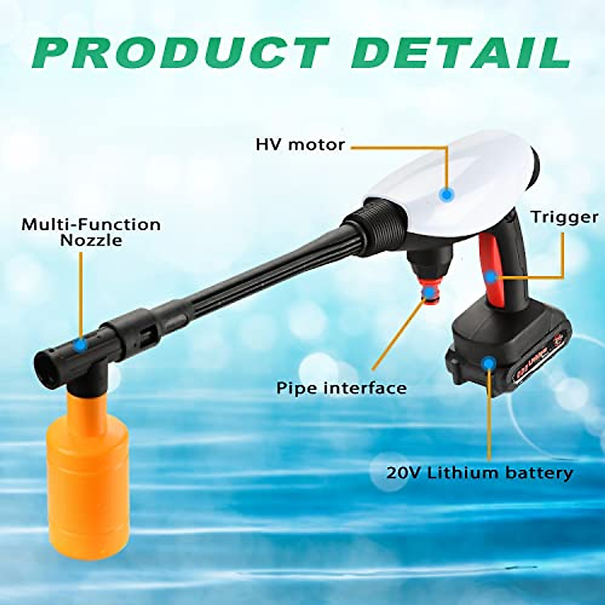 Cordless Pressure Washer,LAND 20V Electric Portable Power Cleaner with 2.0Ah Battery, Car Wash with All-in-one Adjustable Sapry Nozzle for Wall/Floor/Window/Cars/Fences/Siding with Bucket