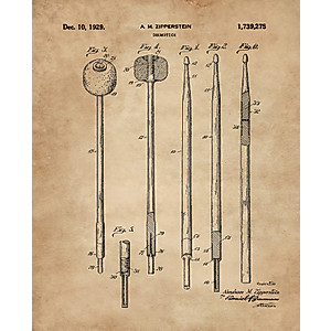 Drummer Gifts for Men - Music Wall Decor - Set of 6 (8x10) Unframed Drum Patent Wall Art Prints - Music Room Studio Decorations - Percussionists Teachers Musicians
