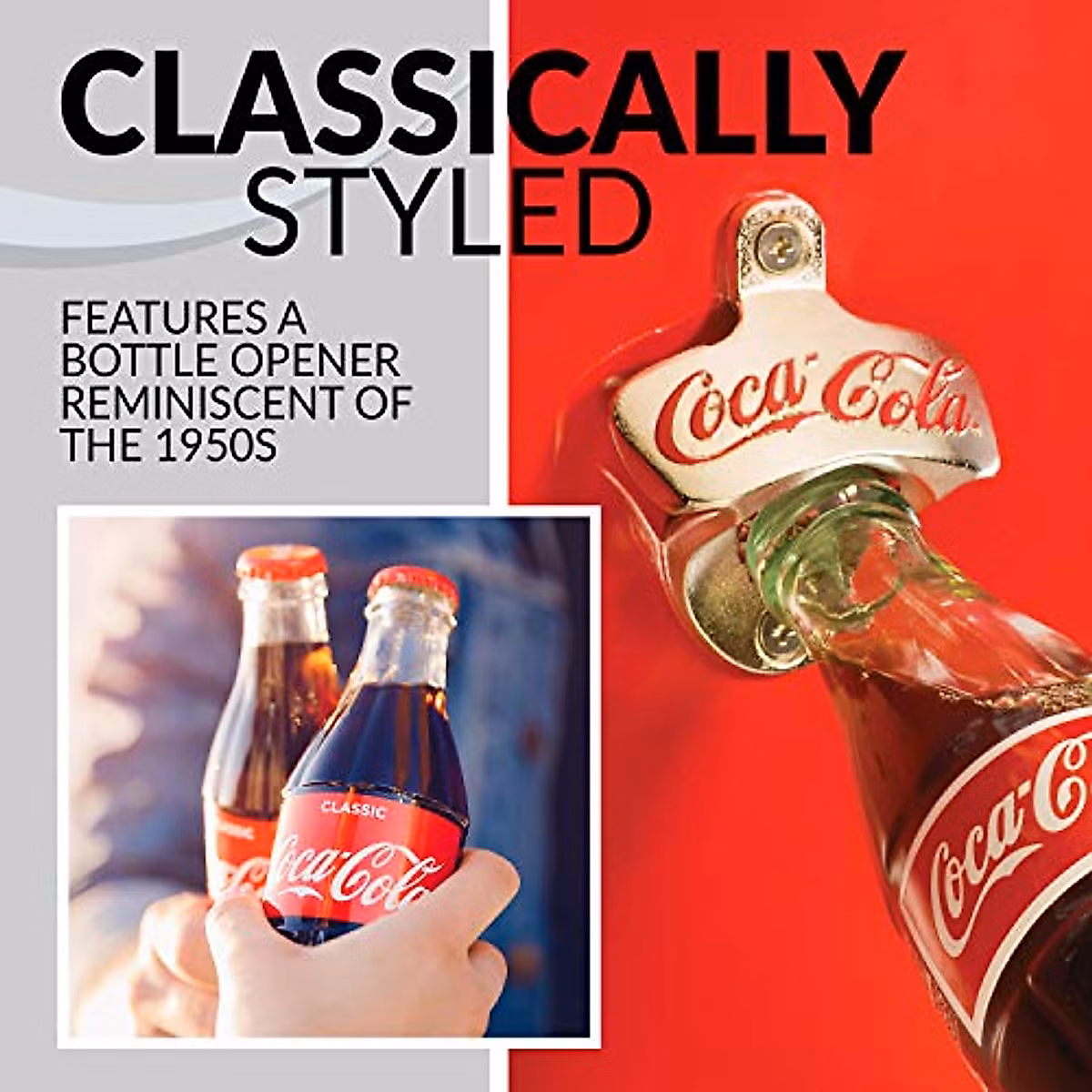 Nostalgia Coca-Cola CRF32CK 3.2 Cu. Ft. Refrigerator With Freezer Adjustable Temperature Cools as low as 32 Degrees, Bottle Opener, Ice Cube Tray, Scraper Included, Red