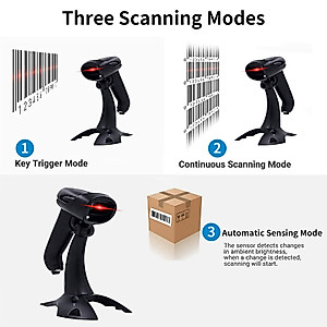 Wireless 2D QR Barcode Scanner with Stand 2.4GHz & USB Wired Barcode Reader Handhold Bar Code Scanner for Store, Supermarket, Warehouse