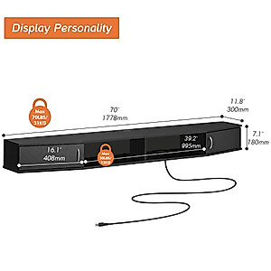 FITUEYES Floating TV Stand Wall Mounted Shelf with Colorful LED Lights, Wood Media Console Entertainment Center Under TV, Cabinet Hutch Desk Storage for Home and Office,Black