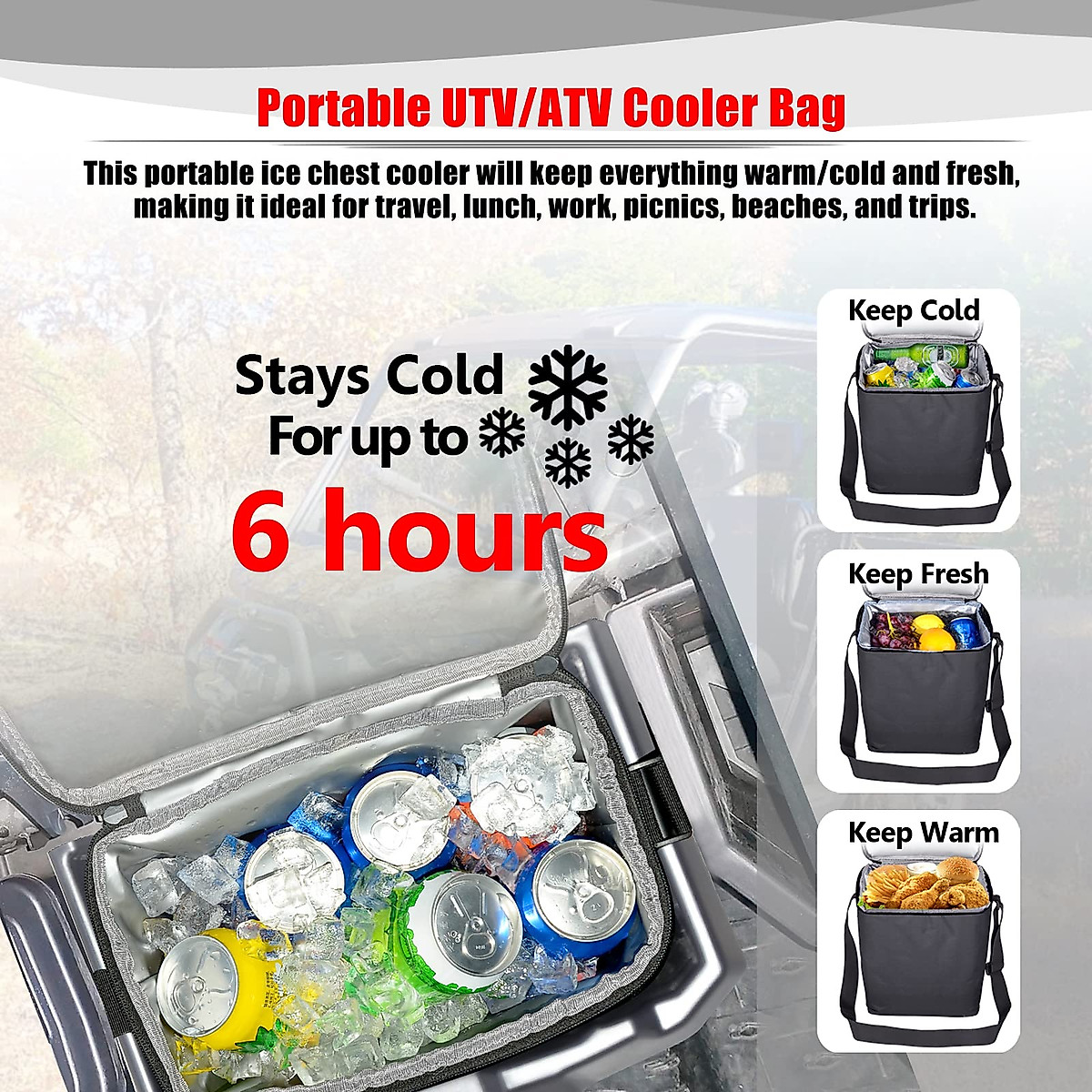 Goldfire Defender Center Underseat Storage Box Bin + Universal UTV Removable Portable Ice Chest Cooler Groceries Bag with Straps For Can Am Defender/Defender Max 2016+ Accessories(Part#715003446)