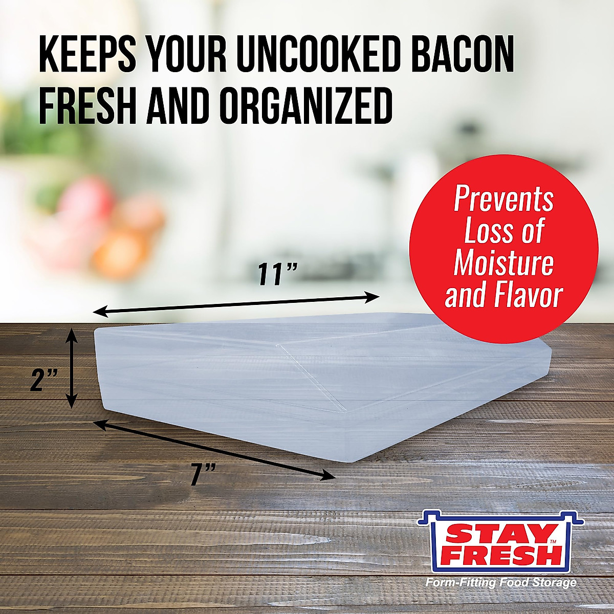 Kitchen Discovery Stay Fresh Bacon Keeper 1lb Plastic Bacon Container for Refrigerator Preserves Freshness and Prevents Spoilage – No Mess Bacon Storage Replaces Greasy Packaging