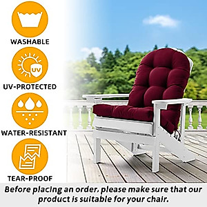 FILUXE Adirondack & Rocking Chair Cushion, High Back Patio Cushions - Waterproof Solid Tufted Pillow, Indoor/Outdoor Pads with Ties, Fade-Resistant & Seasonal All Weather Replacement (Plum Red, 1)