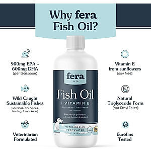 Fera Pets - Health Bundle of 3, Includes Fish Oil for Cats and Dogs (16oz), Organic Probiotics for Dogs and Cats with Prebiotics (60 Scoops), Hip and Joint Support for Dogs (90 Soft Chews)