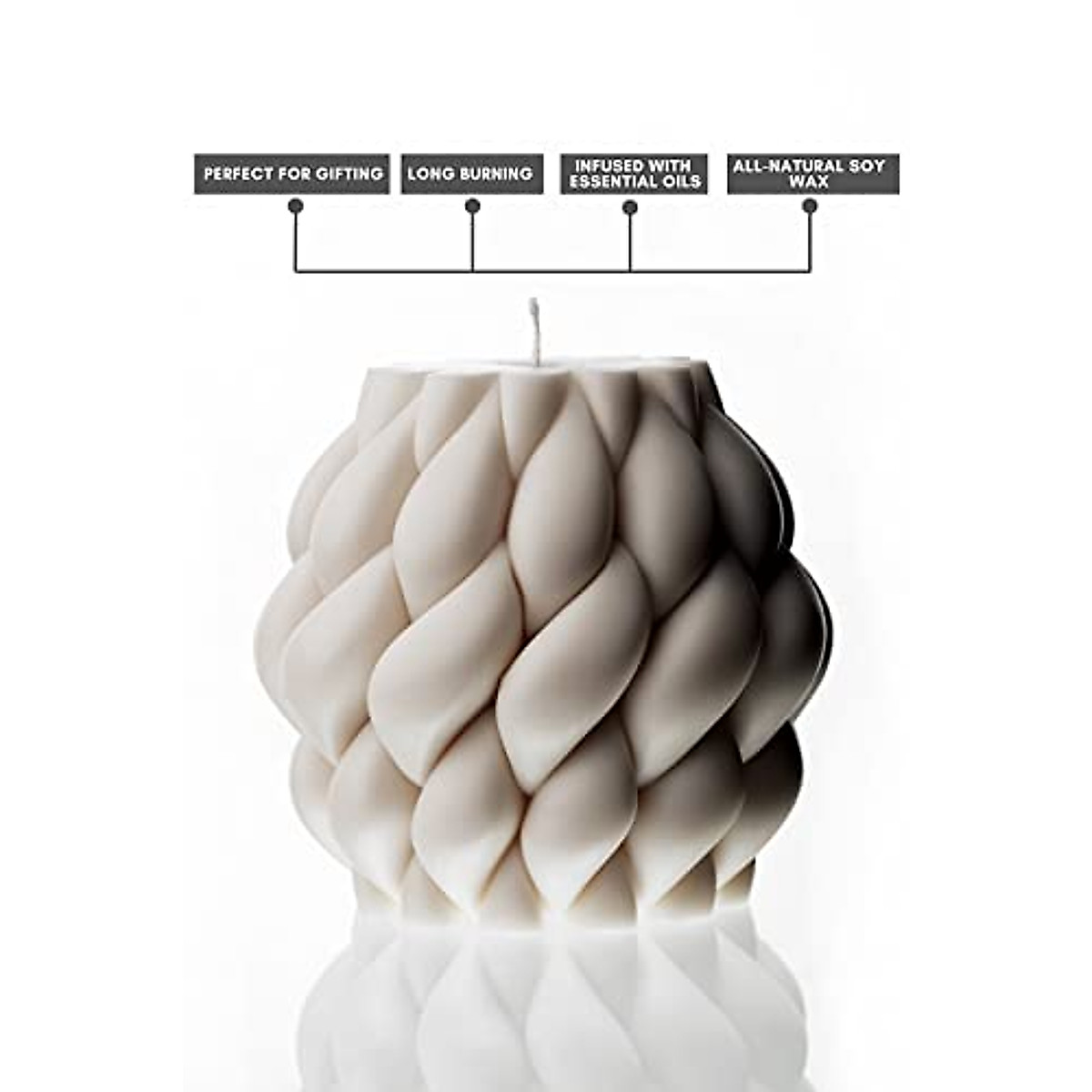 LAWA Knot Ball Candle - Handmade Twisted Scented Soy Wax Candle Elegant Aesthetic Candle Housewarming Gift Home Decor Idea White