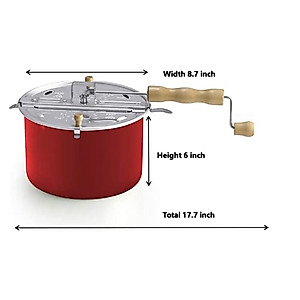Cook N Home 02699 6-Quart Aluminum Stovetop Popcorn Popper, Red