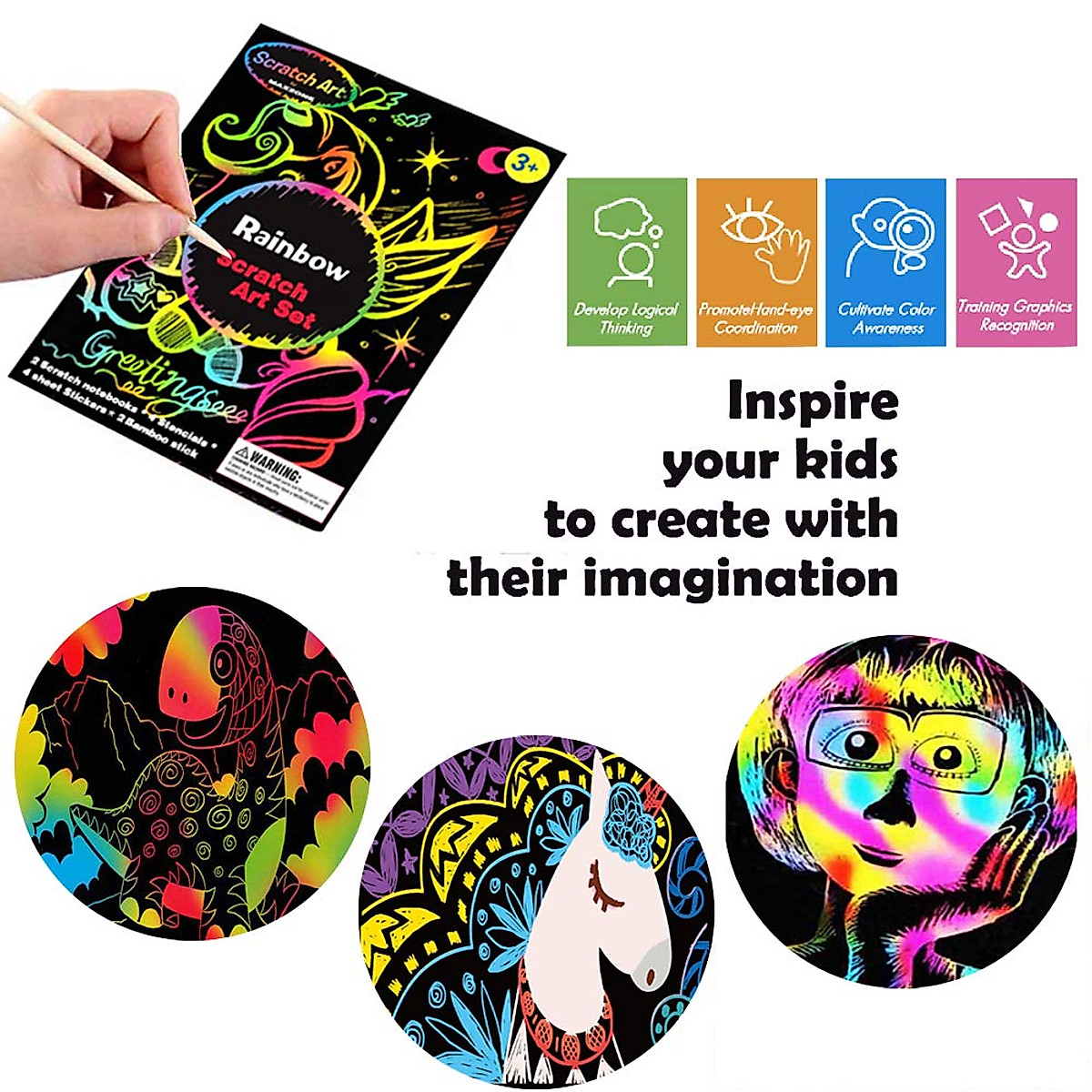 MAXZONE Scratch Paper Art Notebooks - Rainbow Scratch Off Art Kits for Kids Activity Color Book Pad Black Magic Art Craft Supplies Kits for Girls Boys Birthday Party Favor Game Christmas Toys Gift