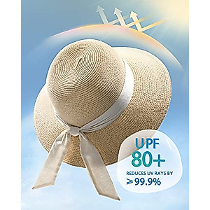 FURTALK Womens Beach Sun Straw Hat UV UPF50 Travel Foldable Brim Summer UV Hat