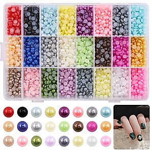 Rustark Flat Back Pearl Cabochons Size Assortment Set Flatback Faux Pearl Loosing Beads, Colorful Half Round Pearls for DIY Projects, Phone Case, Nail Art Making,Scrapbooking