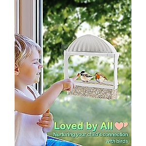 Ermete Durable Metal Bird Window Feeder with Seed Tray and Strong Suction Cups - Window Bird Watching Gift, White