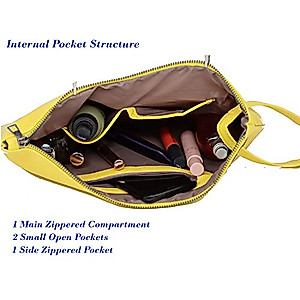 AMAZE Womens Oversized Clutch Bag Large PU Leather Pouch Evening Handbags Envelope Purse with Wristlet Shoulder Lady (Yellow)