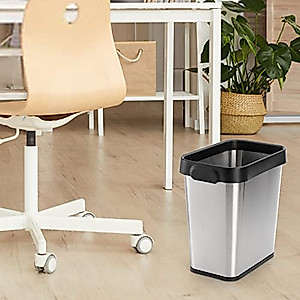 Frcctre 2.1 Gallon / 8L Open Top Stainless Steel Trash Can, Small Compact Modern Rectangular Metal Trash Can Office Wastebasket Garbage Bin for Office Bedroom Bathroom Home - 9.8"L x 6.5"W x 10.6"H