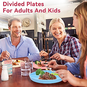 DYB DONGYONGBAO Portion Control Plate For Weight loss 9Inch 5PS, Reusable Wheat Straw Round Plastic Divided Dinner Plates, Microwave And Dishwasher Safe, Suitable For Kids And Adults