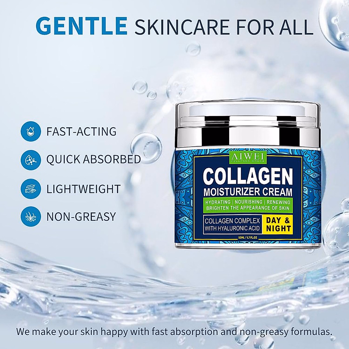 AIWEI Face Moisturizer Collagen Cream - Moisturizing, Hydrating & Recovery - Day Night Face Cream with Retinol and Hyaluronic Acid for Men & Women - 1.7 oz