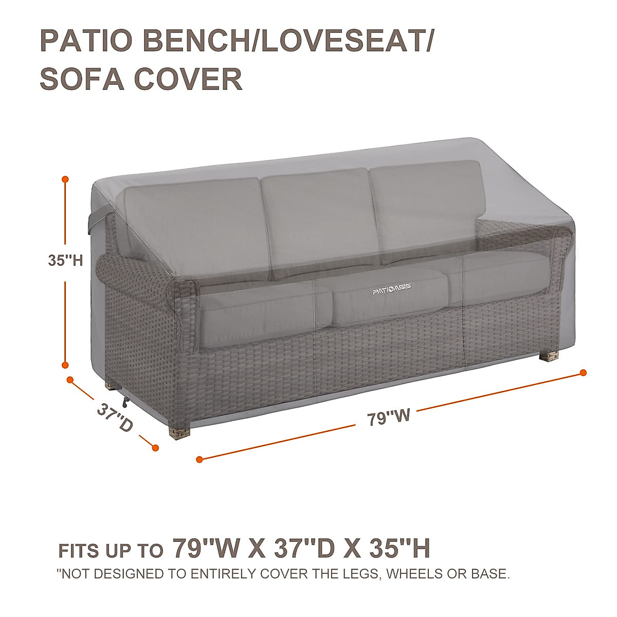PATIOASIS Outdoor Furniture Cover Waterproof for Loveseat, 2-3 Seater Hampton Bay Patio Sofa Covers 79in L x 37in W x 35in H 600D Durable Patio Lawn Wicker Loveseat Covers