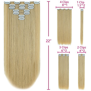 SYXLCYGG Blonde Hair Extensions Clip Hair Extension 22" 5 Oz Straight Synthetic Cheap Fluffy Blond Hair Pieces for Women