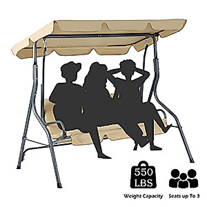 Aoodor Outdoor Patio Porch Swing with Adjustable Canopy, Weather Resistant Glider with Removable Cushions, 3 Seater - Brown
