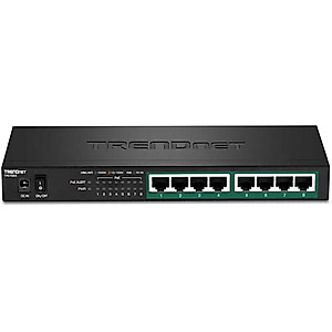 TRENDnet 8-Port Gigabit PoE+ Switch, 65W PoE Power Budget, 16Gbps Switching Capacity, IEEE 802.1p QoS, DSCP Pass-Through Support, Fanless, Wall Mountable, Lifetime Protection, Black, TPE-TG83