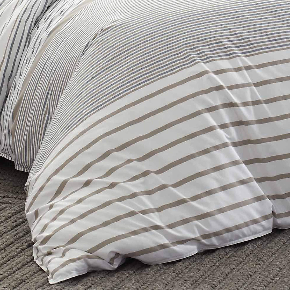 Eddie Bauer Duvet Cover Set Soft Bedding with Matching Shams, Buttons & Corner Ties to Ensure Placement, Striped Room Decor, King, Neutral