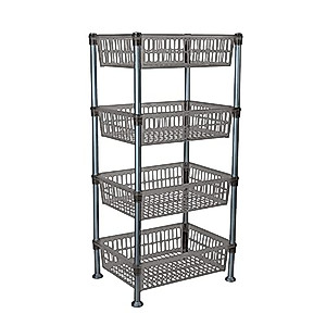 Kitchen Details 4 Tier Slim Basket Shelf Rack | Storage & Organizer | Kitchen | Bathroom | Laundry Room | Office | Good for Food and Kitchen Supplies | Smoke Grey