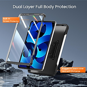 ZtotopCases for iPad Air 5th/4th Gen 10.9 Inch 2022/2020, iPad Pro 11" 2018 1st, Built-in Screen Protector, Shockproof Cover+ Kickstand - Black