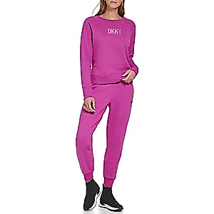 DKNY Women's Sport Metallic Stripe Logo Fleece Sweatpant, Wild Astor