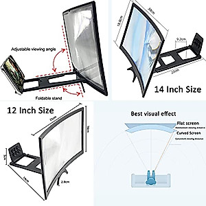 12" HD Screen Magnifier for Cell Phone, Honttevis 3D Curved Screen Phone Magnifier for Videos, Movies and Gaming, Foldable Phone Magnifying Screen Works with iPhone/Android Smart Phone Devices.