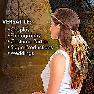 Skeleteen Indian Feather Headband Accessories - Native American Tribal Costume Head Dress with Feathers for Women and Kids