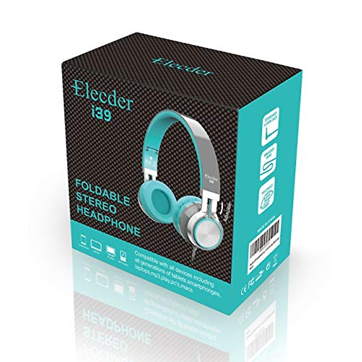 ELECDER i39 Headphones with Microphone Foldable Lightweight Adjustable On Ear Headsets with 3.5mm Jack for Cellphones Computer MP3/4 Kindle School (Mint/Gray)