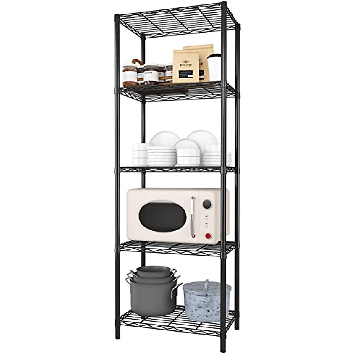 JEROAL 5-Tier Wire Shelving Unit, Multipurpose Standing Storage Shelves Metal Display Rack for Pantry Laundry Bathroom Kitchen Garage Closet Organization,350LbS Capacity,13.8" D×21" W×61" H,Black