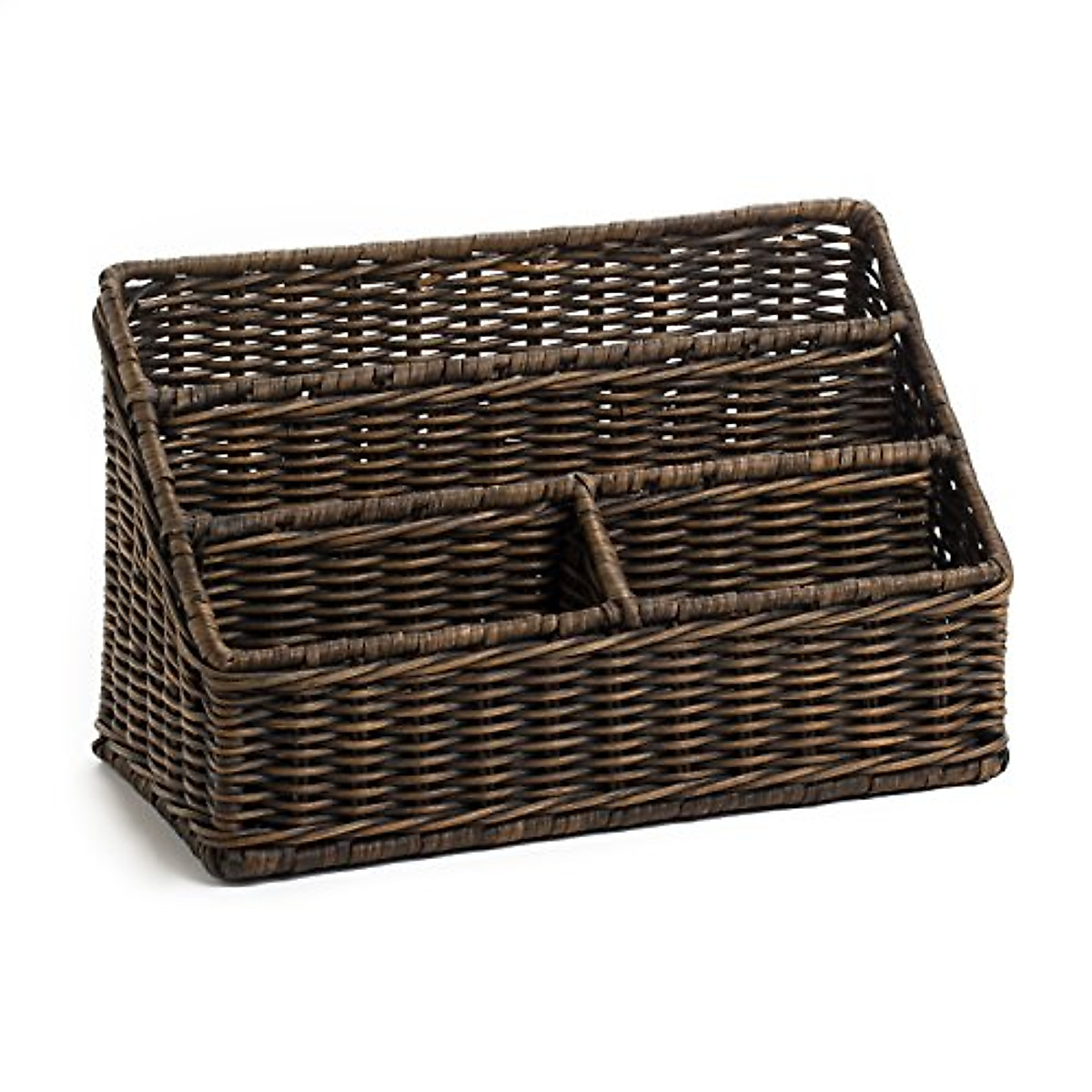 The Basket Lady Large Wicker Organizer Basket, 12.5 in W x 6 in D x 7.5 in H, Antique Walnut Brown