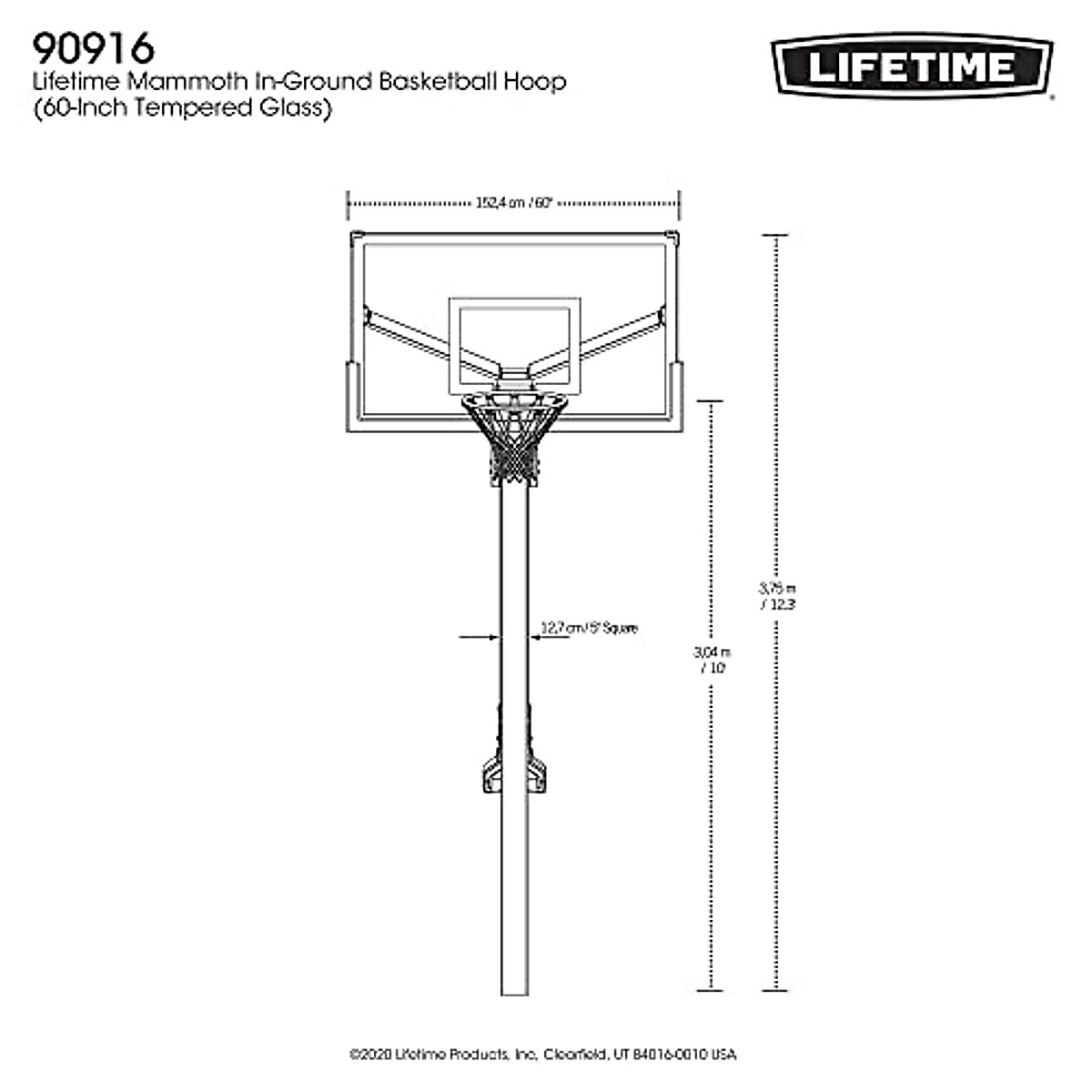 Lifetime 60" In-Ground Basketball Hoop, Mammoth Lift Adjustable Height, Tempered Glass Backboard Bolt Down System