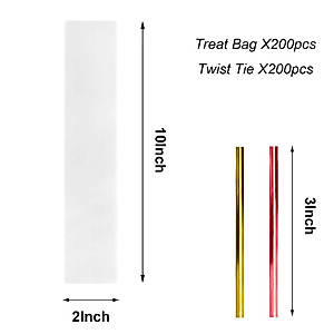 Pretzel Rod Bags, 2x10Inches 200PCs Pretzel Stick Bags, Pretzels Individual Bags with Ties