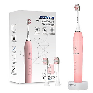 DIKLA Sonic Electric Toothbrush for Adults Dissolve Plaque on Teeth, Vibrating Toothbrush 4 Modes with Smart Timer 44,000 VPM Motor Whitening Rechargeable Cordless Fast Charge(Pink)